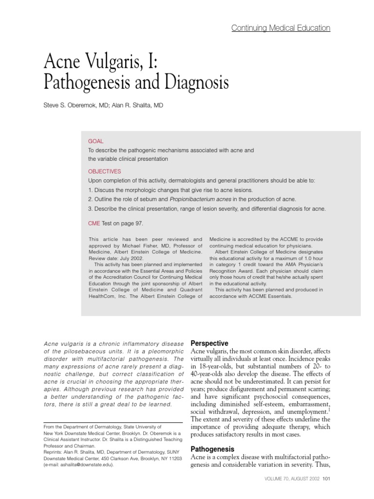 Acne Vulgaris Pathogenesis and Diagnosis | PDF | Acne Vulgaris | Androgen