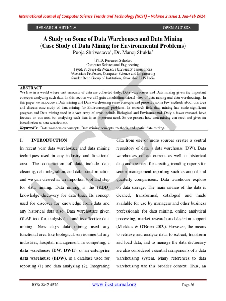 A Study On Some of Data Warehouses and Data Mining (Case Study of Data ...