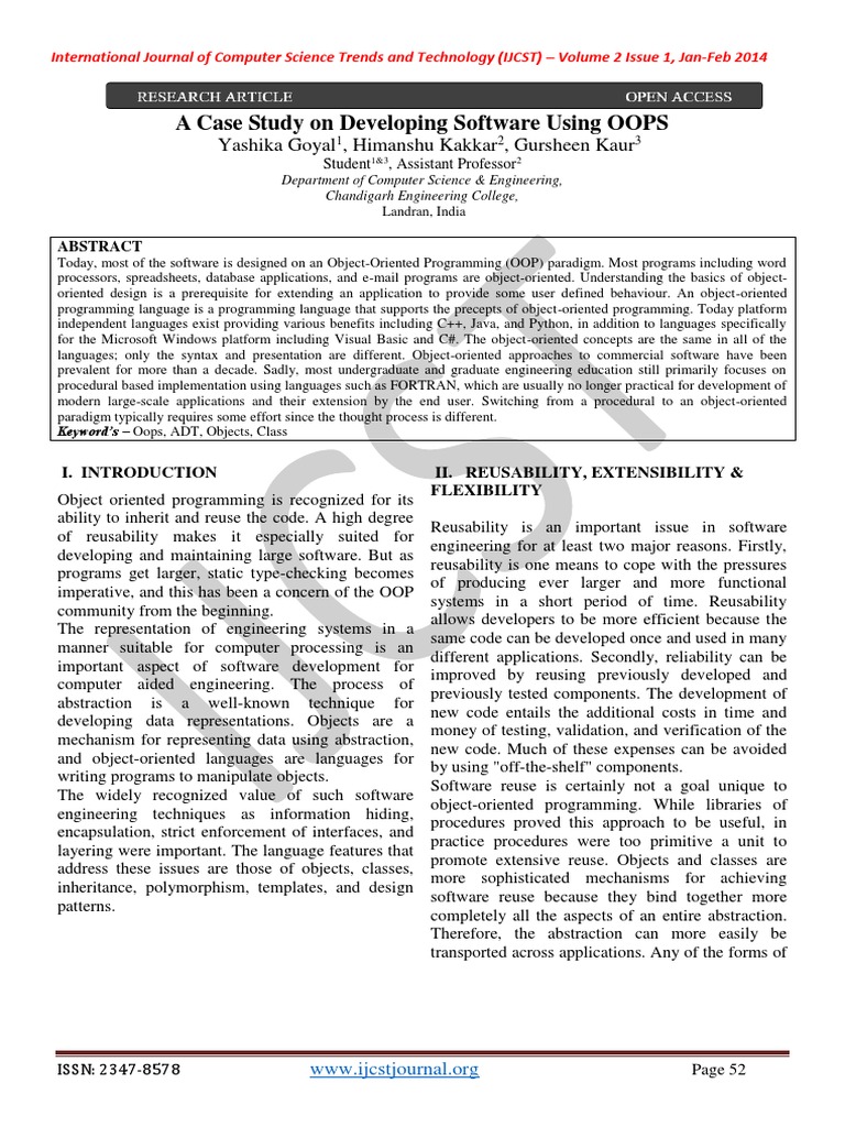 A Case Study On Developing Software Using OOPS | PDF | Object Oriented Programming | Class ...