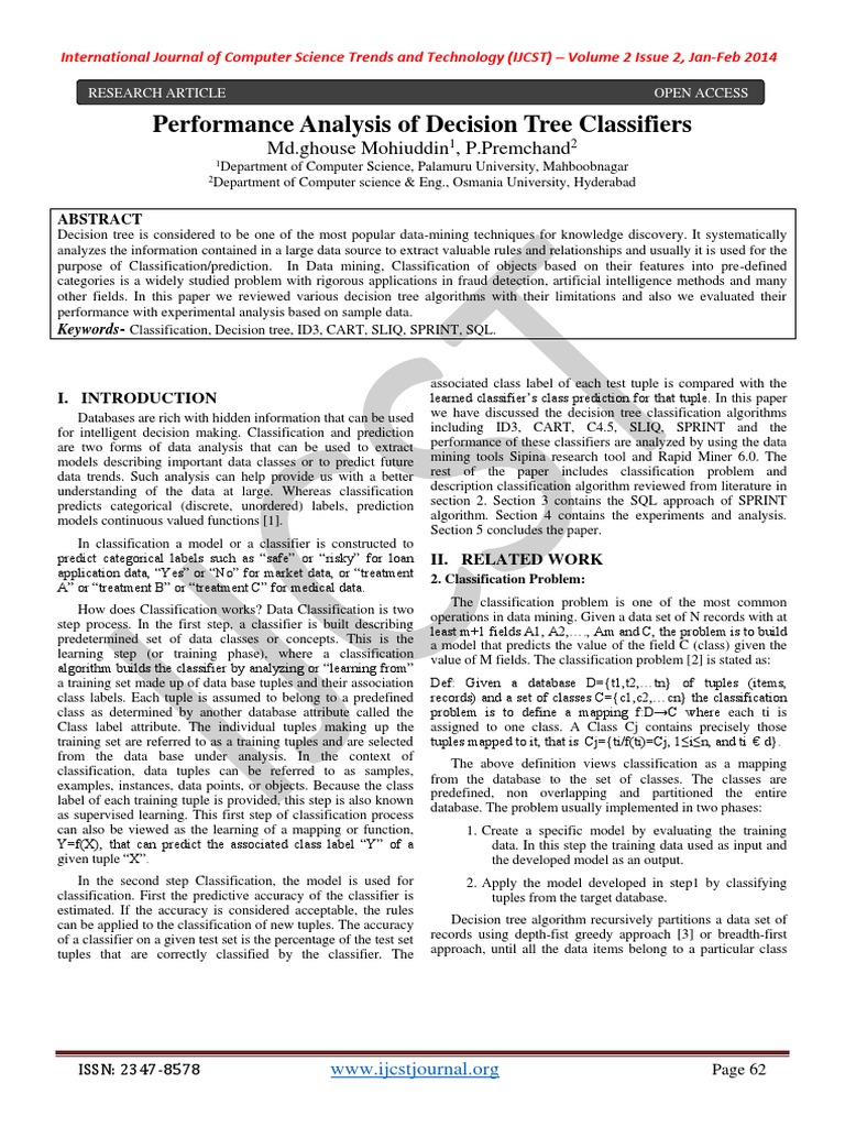 Performance Analysis of Decision Tree Classifiers | PDF | Statistical ...
