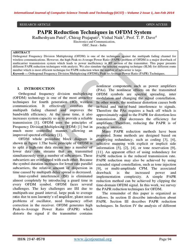 Papr Reduction Techniques In Ofdm System Download Free Pdf
