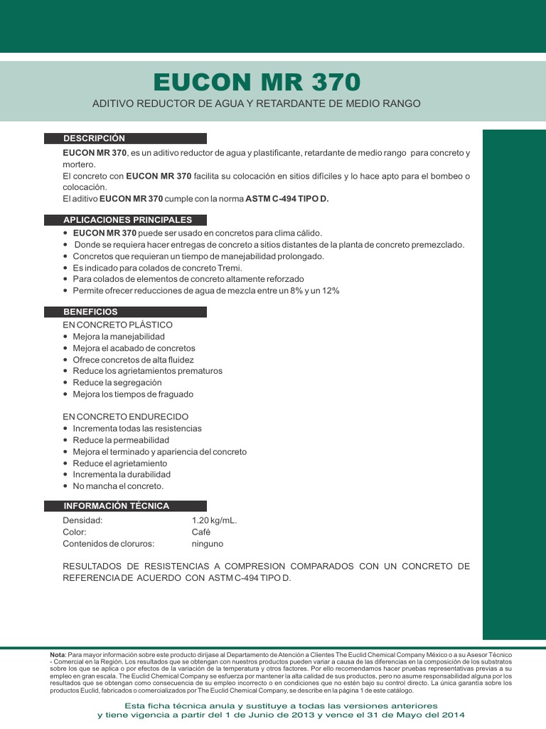 Aditivo EUCON MR 370 para Concreto | PDF | Hormigón | Cemento