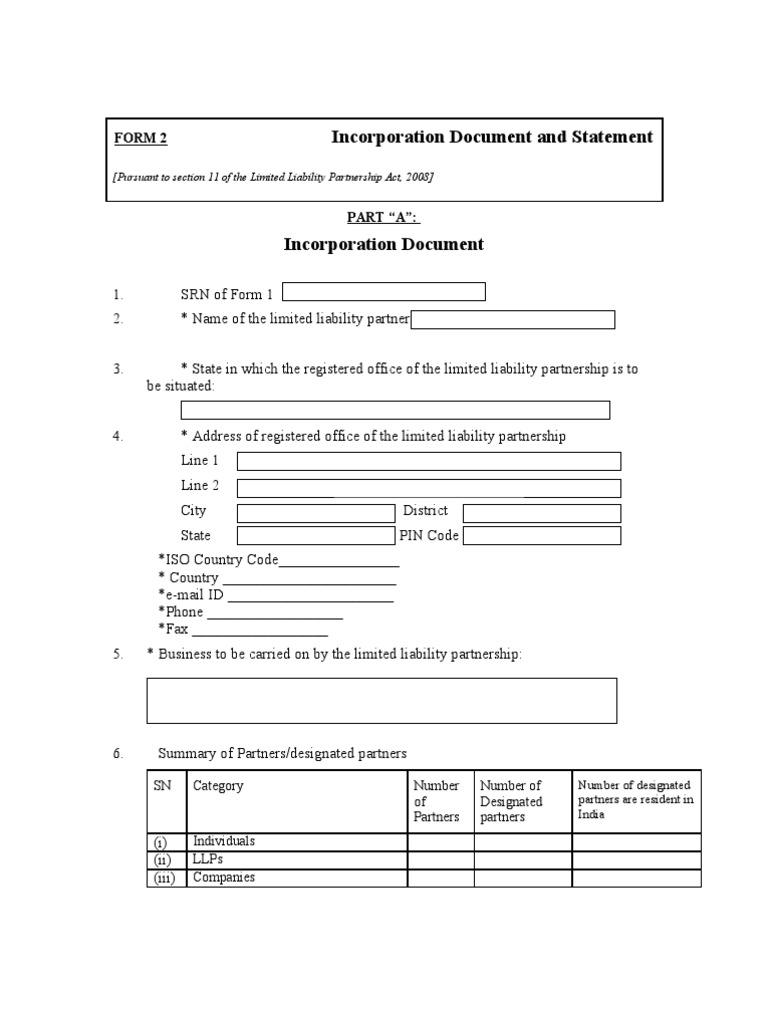 LLP FORM 2 (Incorporation of LLP) | Limited Liability Partnership ...