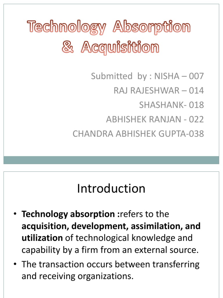 Technology Absorption and Acquisitionfinal | PDF | Mergers And ...
