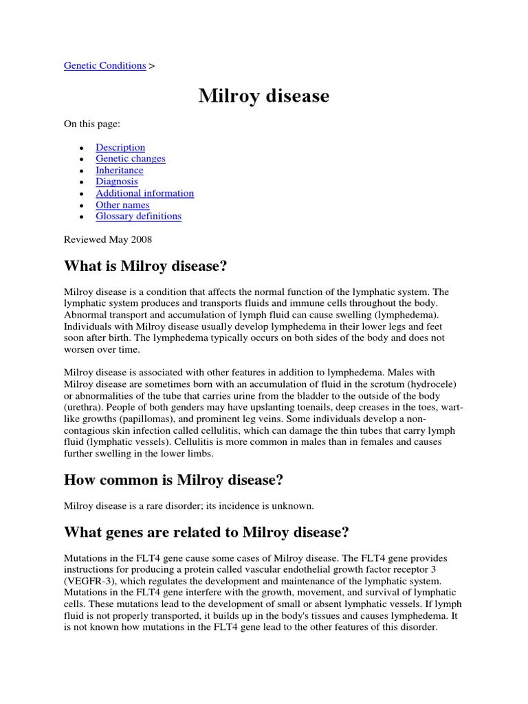 What Is Milroy Disease? | PDF | Genetic Disorder | Health Sciences