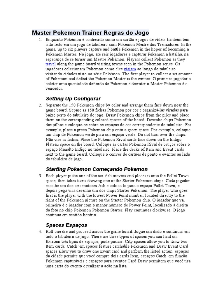 Master Pokemon Trainer Regras Do Jogo | PDF | Pokémon | Jogos japoneses