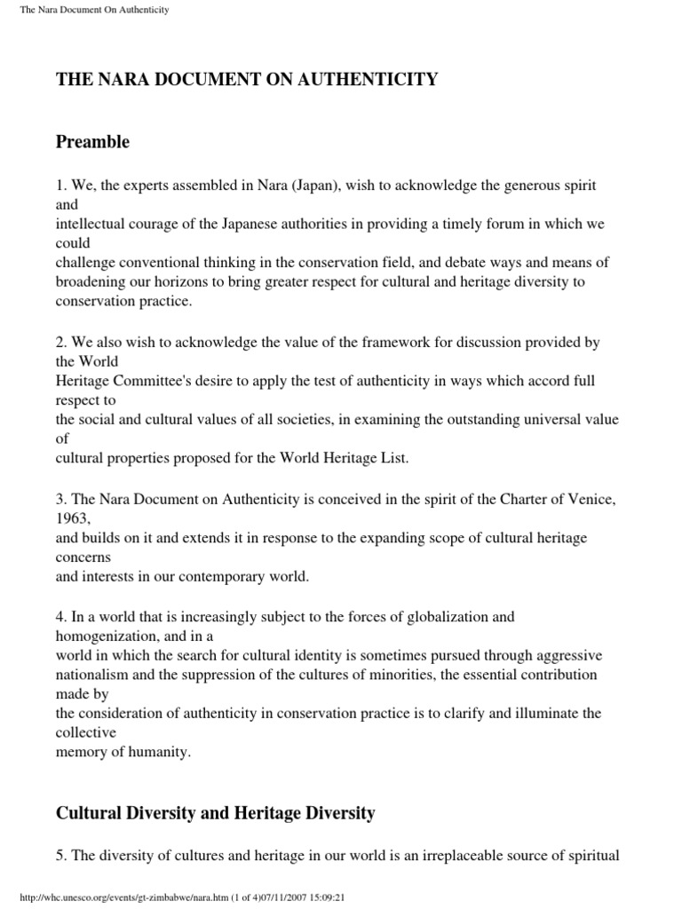 The Nara Document On Authenticity | PDF | Cultural Heritage | Cultural ...