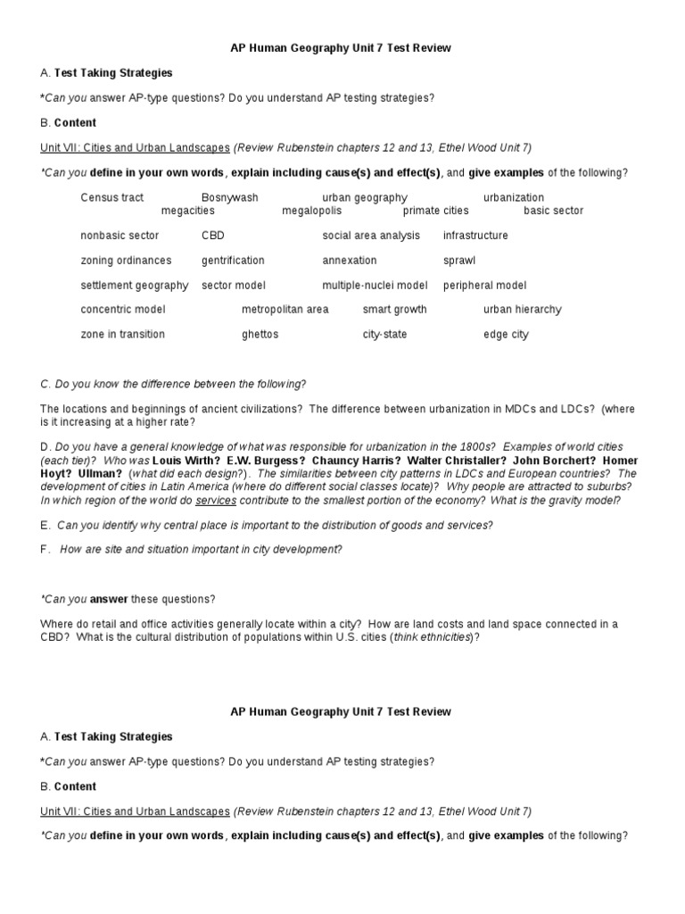 APHuG Unit 7 Test Review | Geography | Science | Free 30-day Trial | Scribd