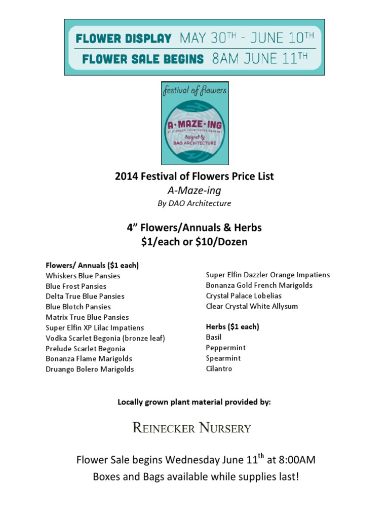 2014 Festival of Flowers Price List | PDF