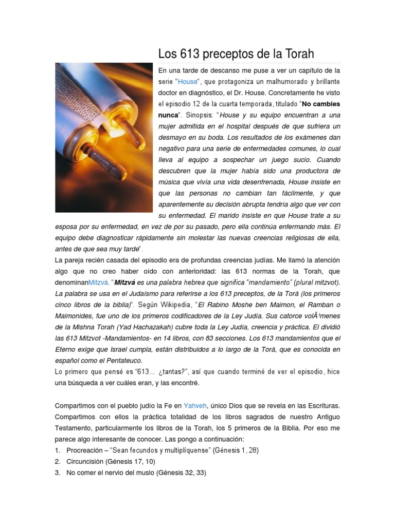 Los 613 Preceptos de La Torah | PDF | Mitzvá | Sucot