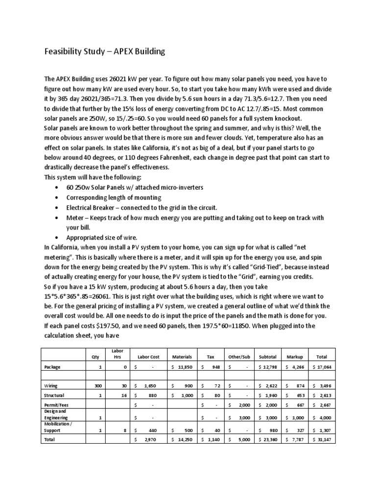 Feasibility Study | PDF | Photovoltaic System | Photovoltaics