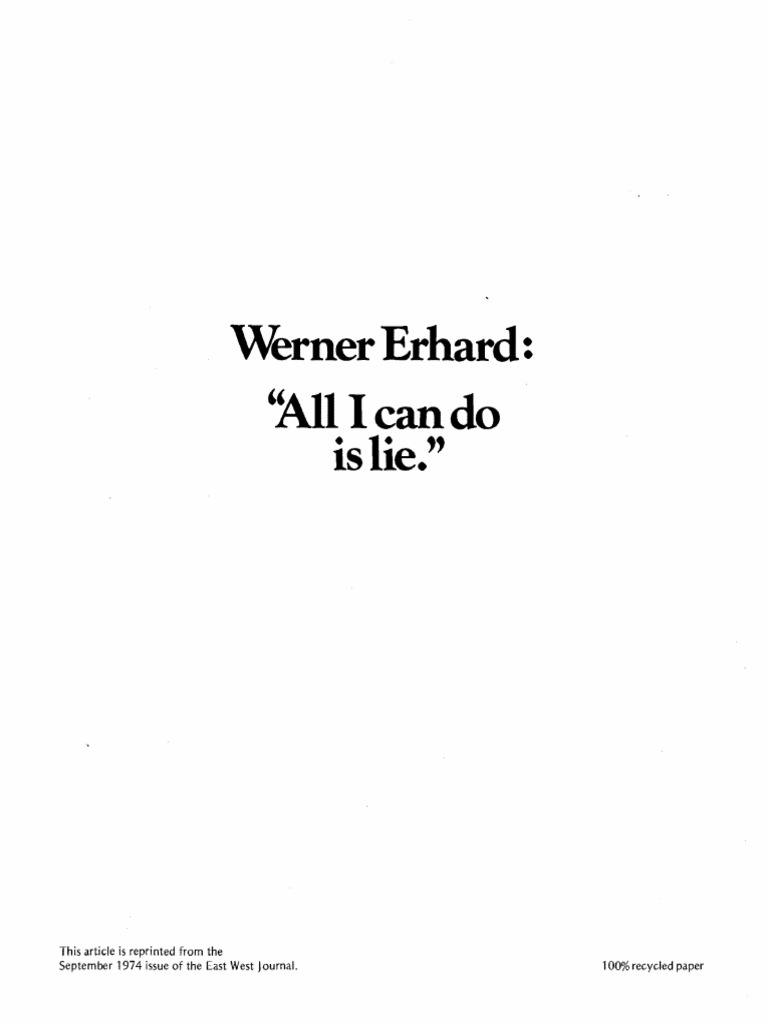Werner Erhard On The Est Training and Transformation | PDF | Matter | Truth