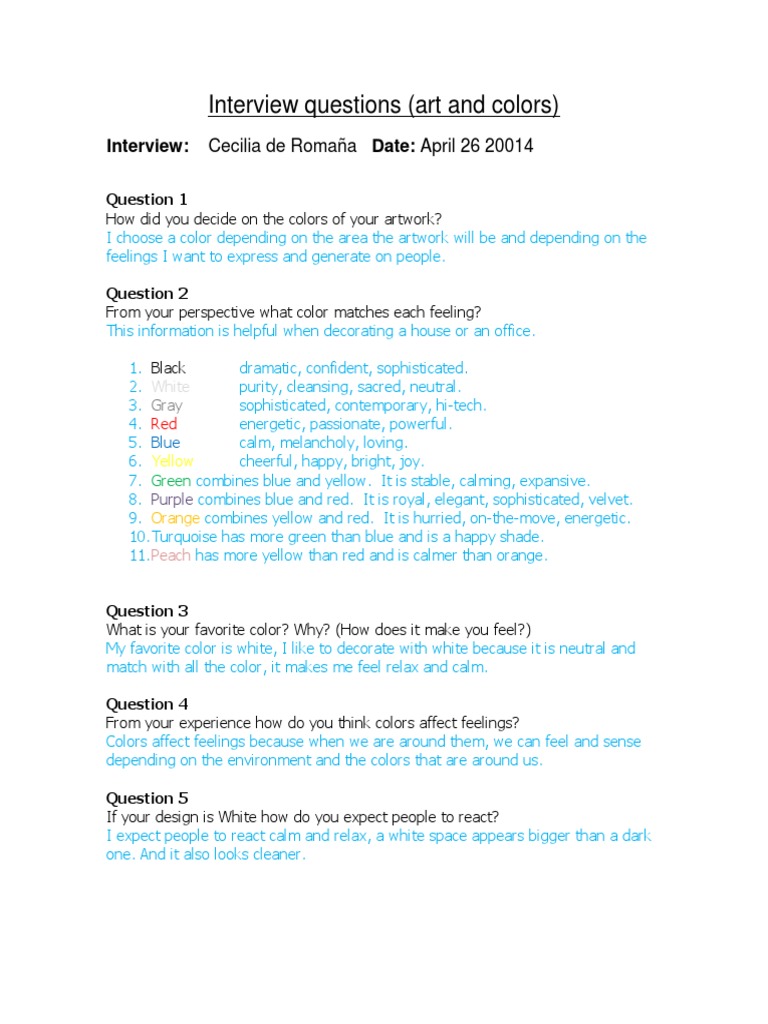 Interview Questions | PDF | Subjective Experience | Color