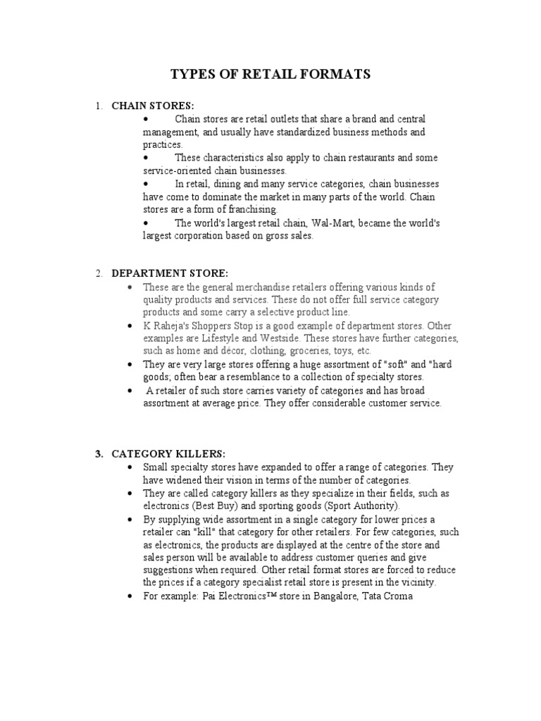 Types of Retail Formats | PDF | Grocery Store | Retail