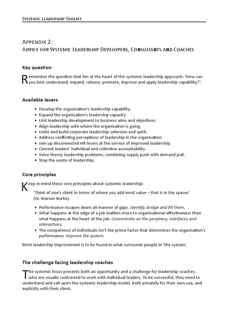 Systemic Leadership Toolkit - Appendix 2 | PDF | Leadership | Emergence