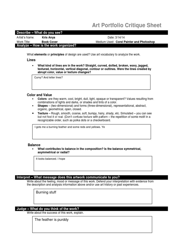 Art Portfolio Critique Guide | PDF