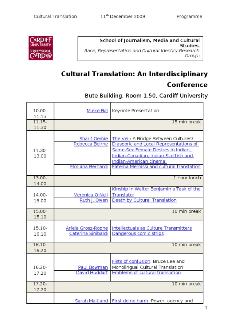 Cultural Translation Conference 2009 | PDF | Translations
