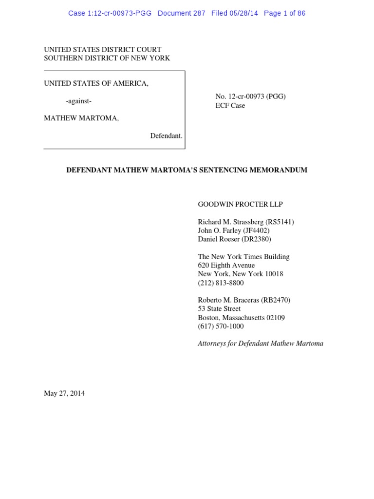 2014-05-28 (Doc 287) Martoma Sentencing Memo | PDF | United States ...