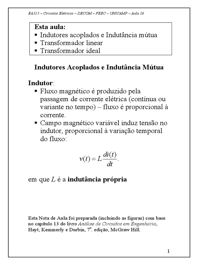 Indutores e Transformadores: Aula EA513 | PDF | Indutor | Indutância