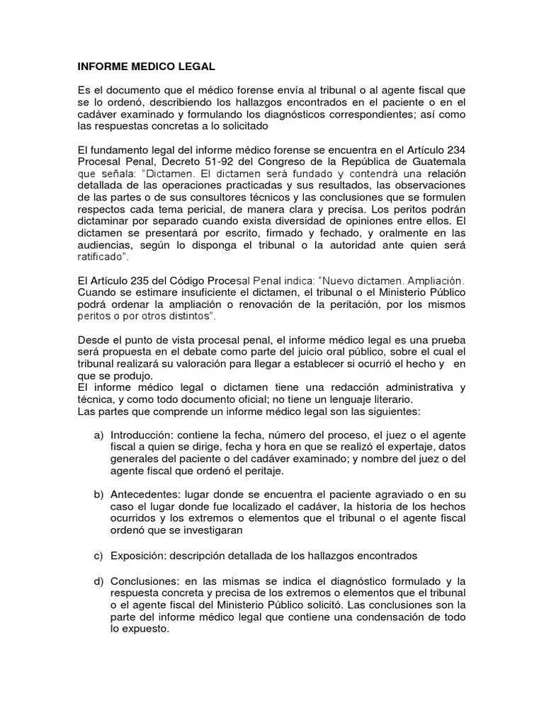 Informe Medico Legal | PDF | Diagnostico medico | Testigo experto