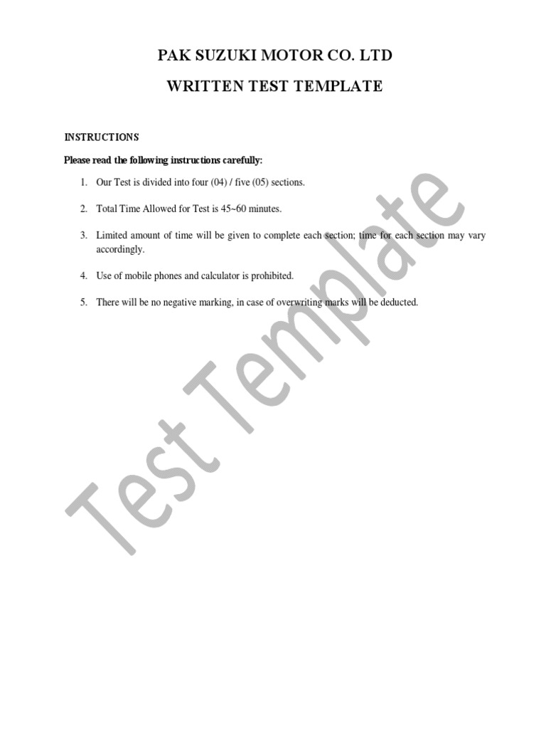 Test Paper Template | PDF