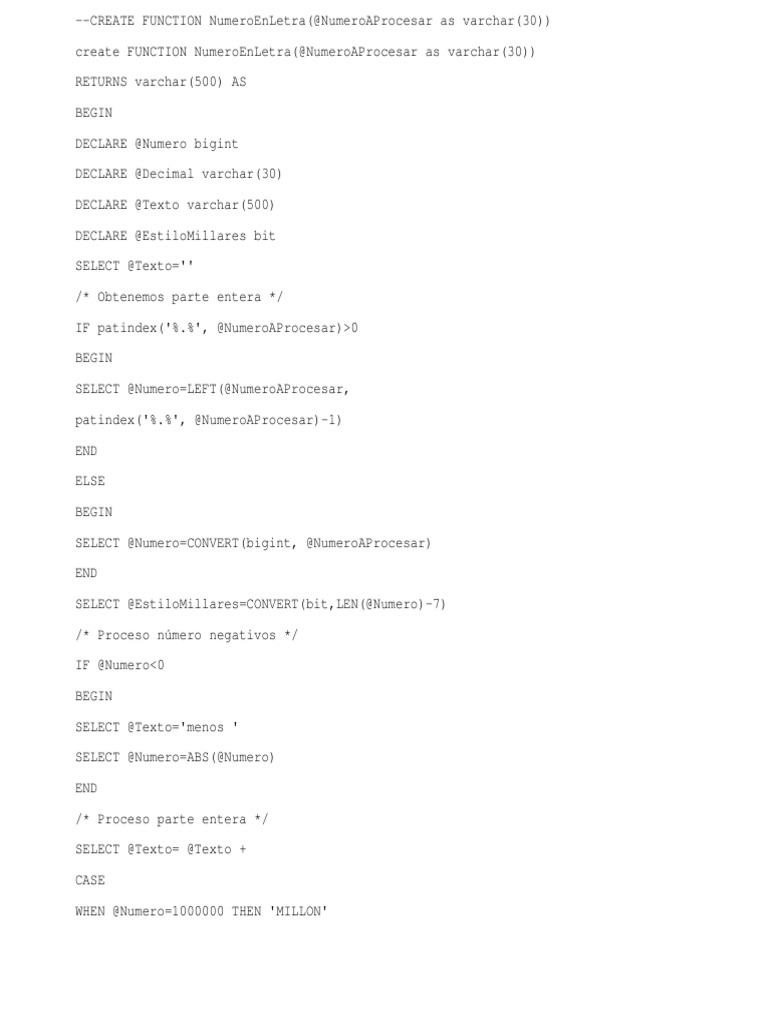 Numeros A Letras SQL Server | PDF | SQL | Bases de datos