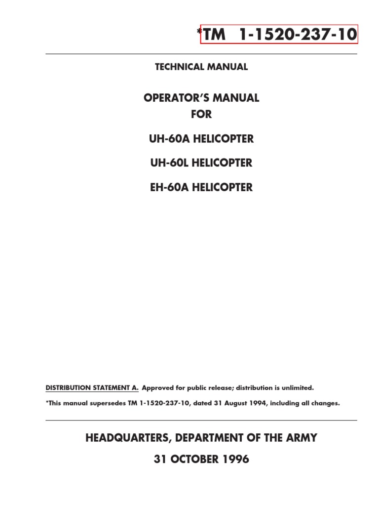 Operator's Manual For UH-60A Helicopter - TM 1-1520-237-10 | PDF | Sikorsky Uh 60 Black Hawk ...
