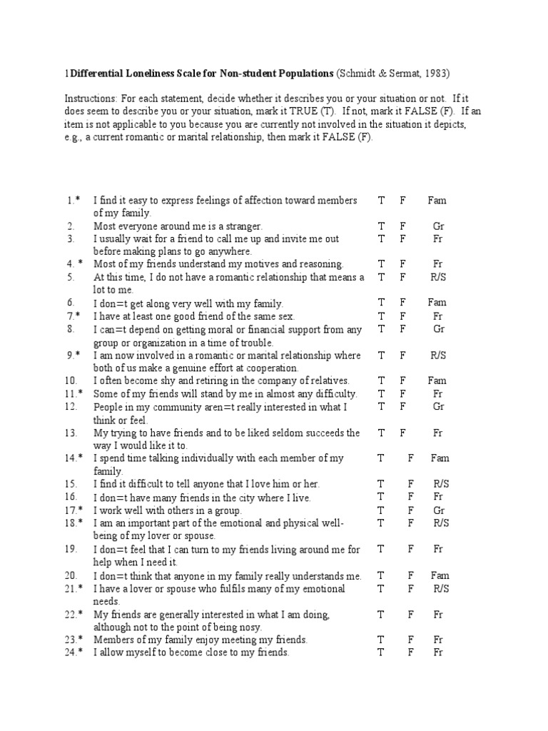 Differential Loneliness Scale | PDF