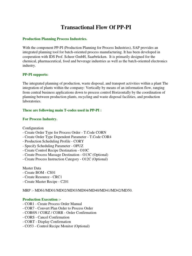 SAP PP-PI Transactional Flow Guide | PDF | Scheduling (Production ...