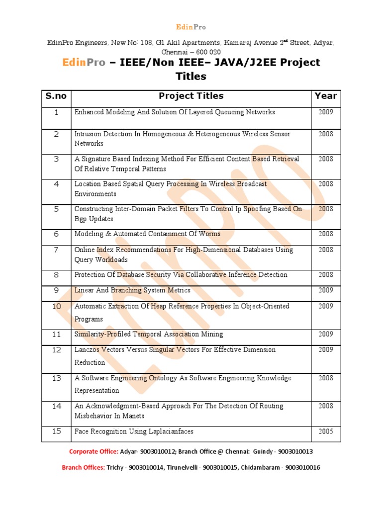 Edinpro - Java - J2ee Ieee - Non Ieee Project Tiltles | PDF | Peer To Peer | Databases