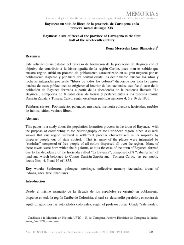 Bayunca: Poblamiento Libre en el Siglo XIX | PDF | Colombia | Esclavitud