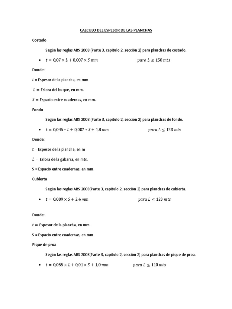 Formulas de Modulo de Seccion | Arquitectura naval | Construcción naval