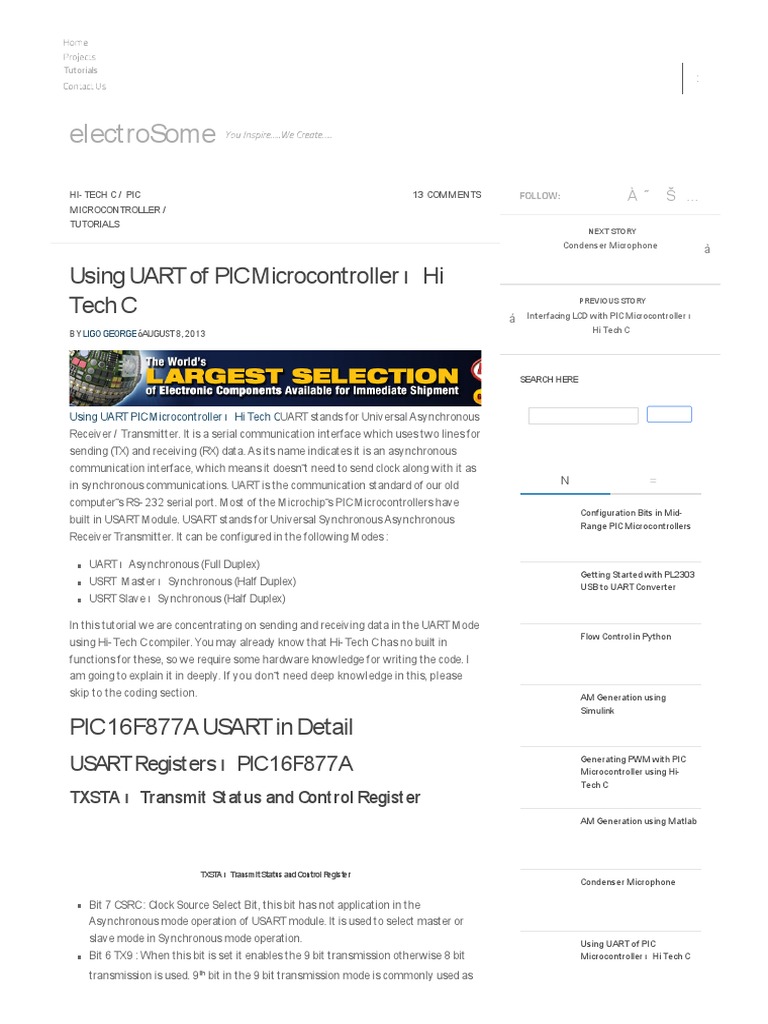 Using Uart Of Pic Microcontroller With Hi Tech C Pdf Areas Of 0845