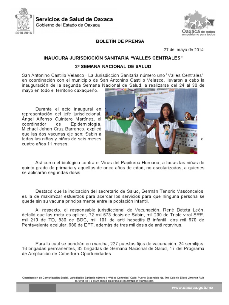 27/05/14 Inaugura Jurisdicción Sanitaria Valles Centrales 2 Semana Nacional de Salud-Valles ...