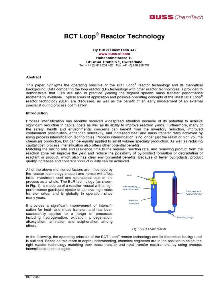 BCT Loop Reactor Technology 2009-02-2 | PDF | Chemical Reactor ...