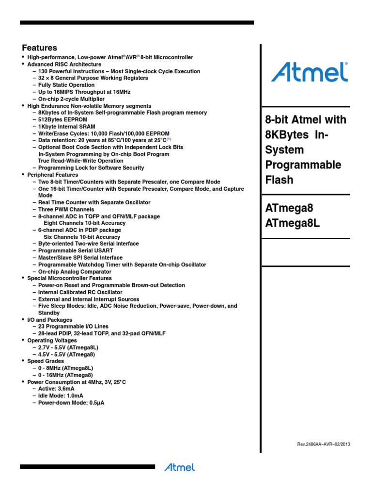 Atmel 2486 8 Bit Avr Microcontroller Atmega8 L Datasheet | Instruction ...
