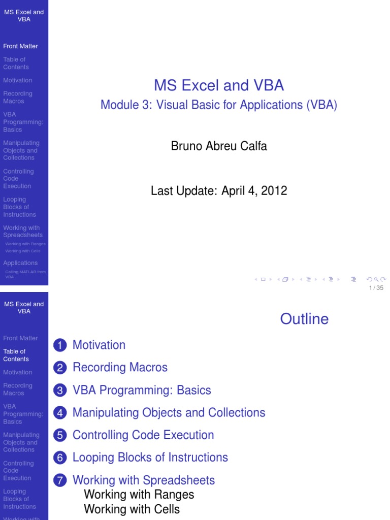 An Introduction to Programming with Visual Basic for Applications (VBA) in Microsoft Excel | PDF ...