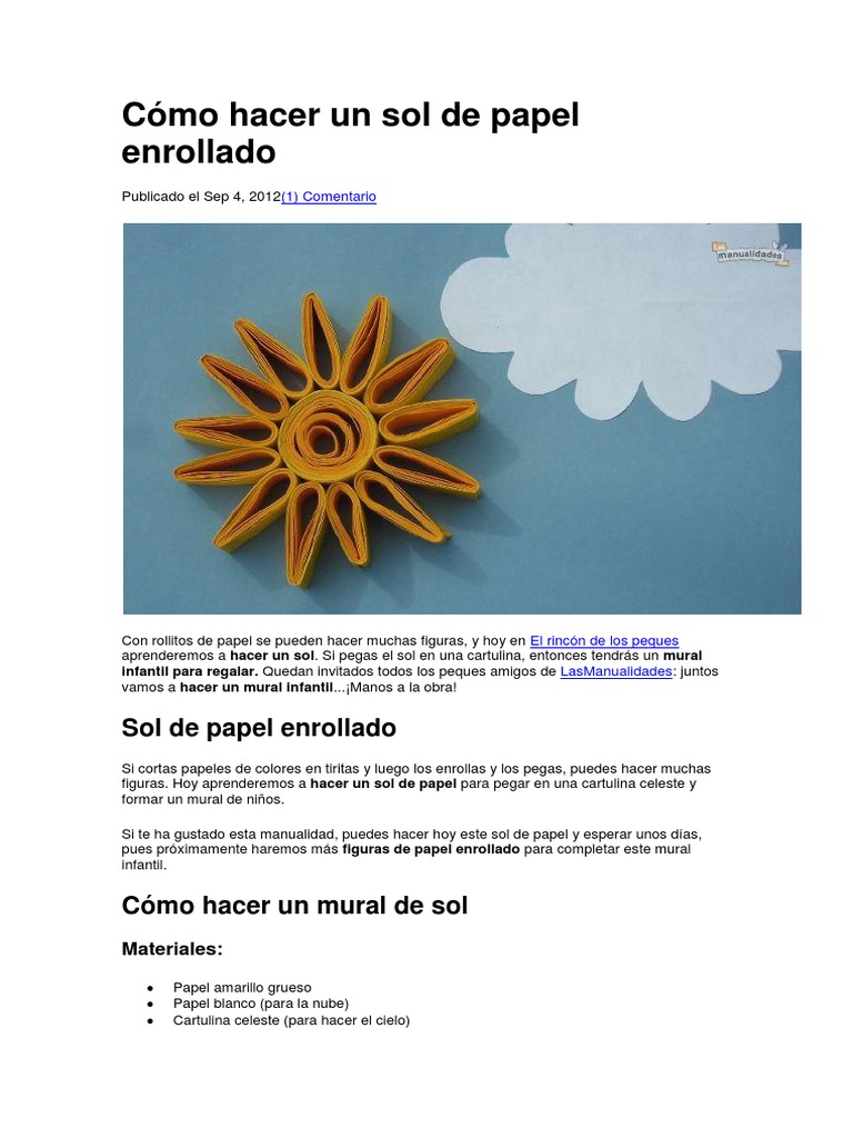 Cómo Hacer Un Sol de Papel Enrollado | PDF | Papel | Naturaleza