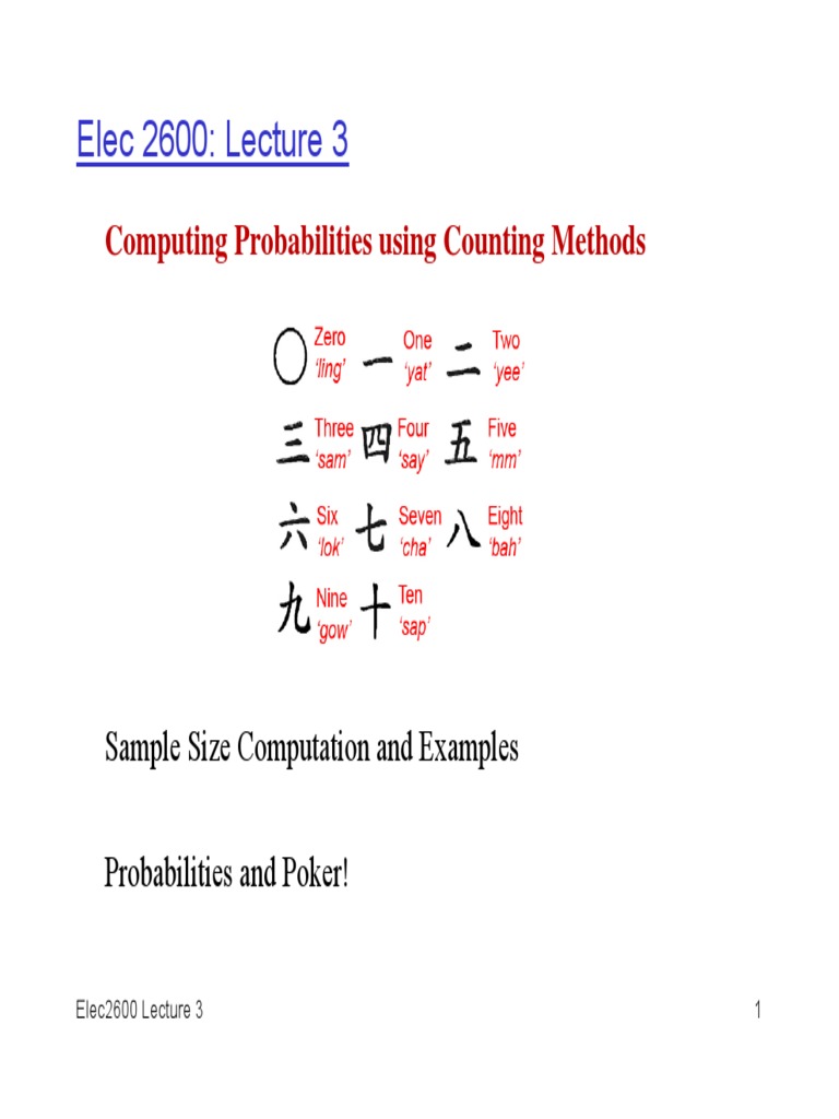 ELEC2600 Lecture 3 | PDF | Poker | Probability