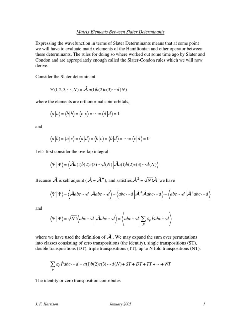 Slater-Condon Rules for Matrix Elements | PDF | Theoretical Physics ...