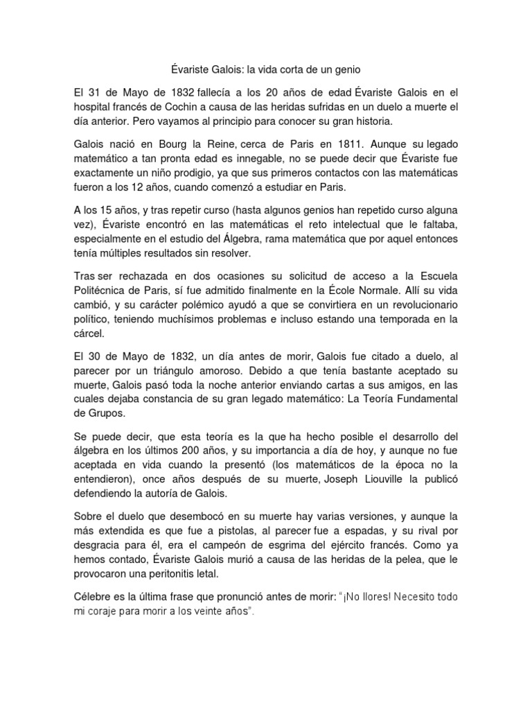 Évariste Galois Vida y Obra | PDF | Permutación | Ecuaciones