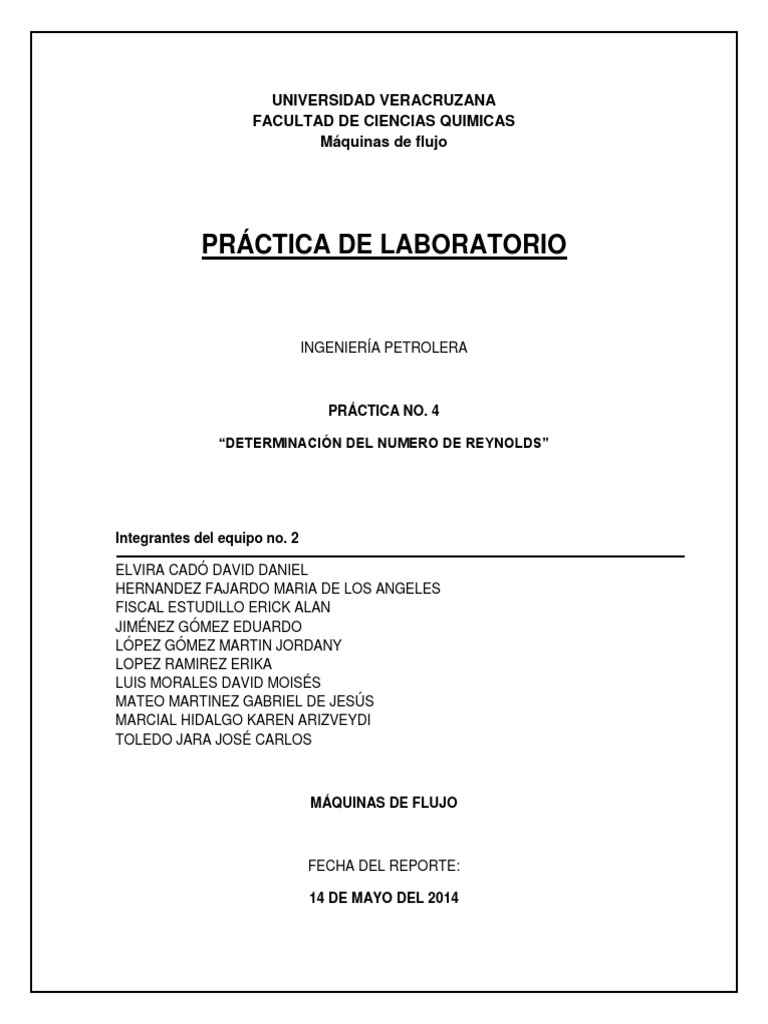 Practica 2. Numero de Reynolds PDF | PDF | Numero Reynolds | Viscosidad