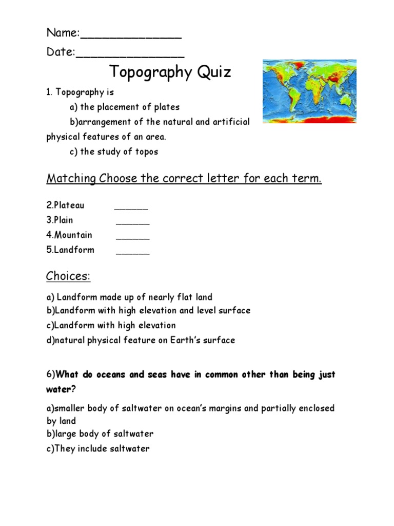 Topography Quiz and Definitions | PDF