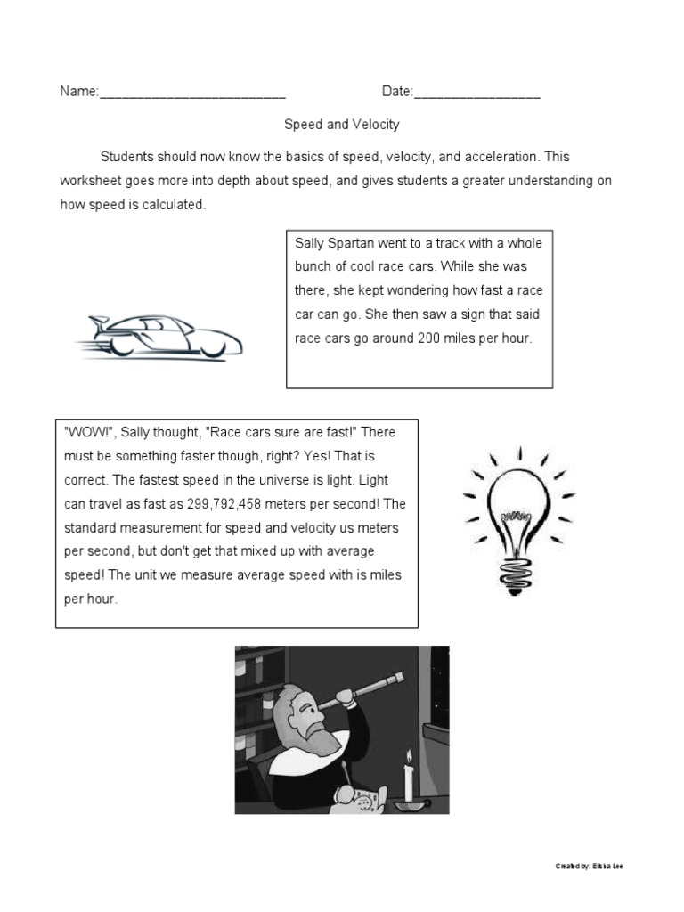 Understanding Speed and Velocity Worksheet | PDF | Teaching Methods ...