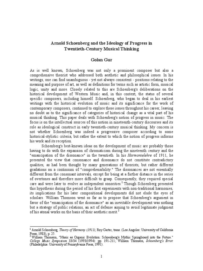 Arnold Schoenberg and The Ideology of Progress in Twentieth-Century ...