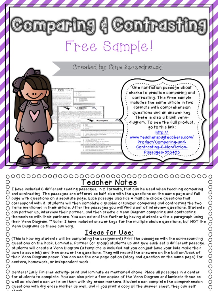 Comparing and Contrasting Nonfiction Passages | PDF | Sharks | Great ...