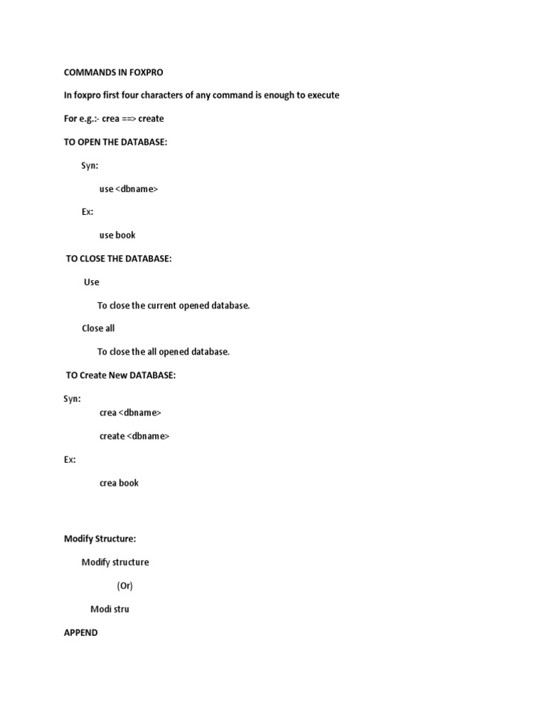 Commands In Foxpro Pdf Debits And Credits Notation