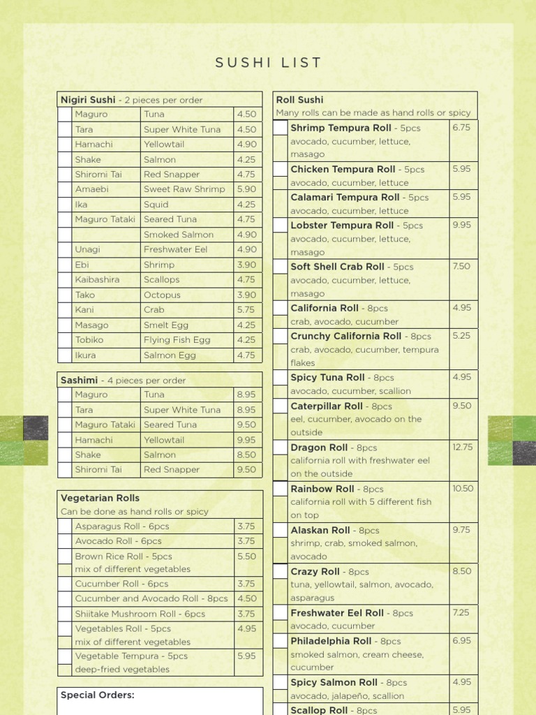 Rice Sushi Menu | PDF | Sushi | East Asian Cuisine