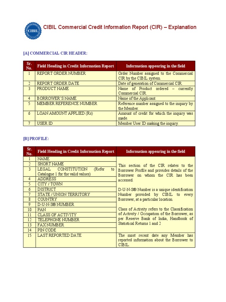 Explanation To Commercial CIBIL Report | PDF | Currencies Of The ...
