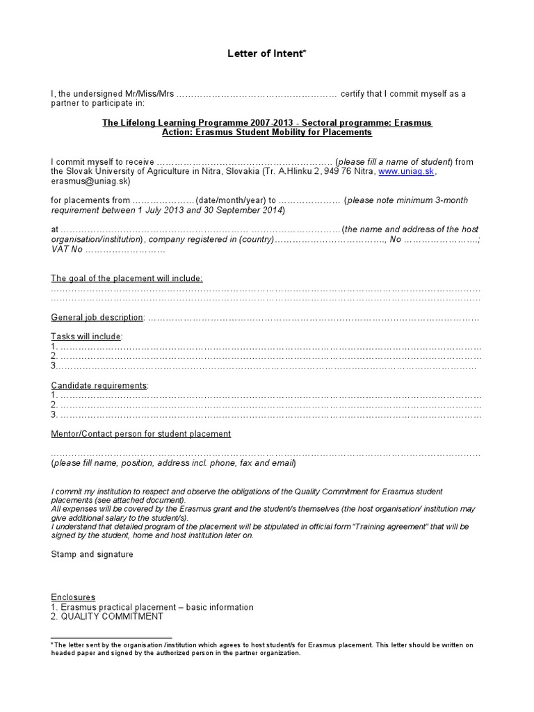 Erasmus - Letter of Intent-2 | PDF | European Integration | European Union